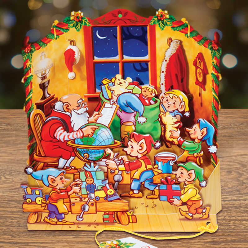 'Santa's Workshop' Pop-Up Christmas Card Ornament - Graphics3 Inc