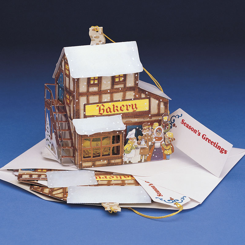 'Village Bakery' Pop-Up Christmas Card Ornament for Businesses